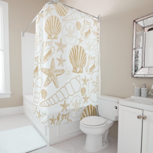 Gold White Sea Shells modern bathroom decor Shower Curtain | Zazzle