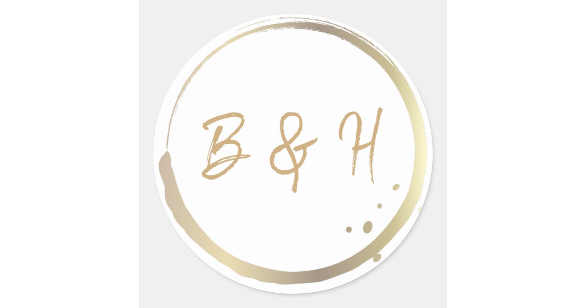 Gold & White Shiny Glam Modern Minimal Wedding Classic Round Sticker ...