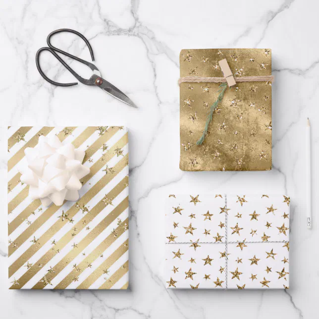 Gold White Stars and Stripes Wrapping Paper Sheets | Zazzle