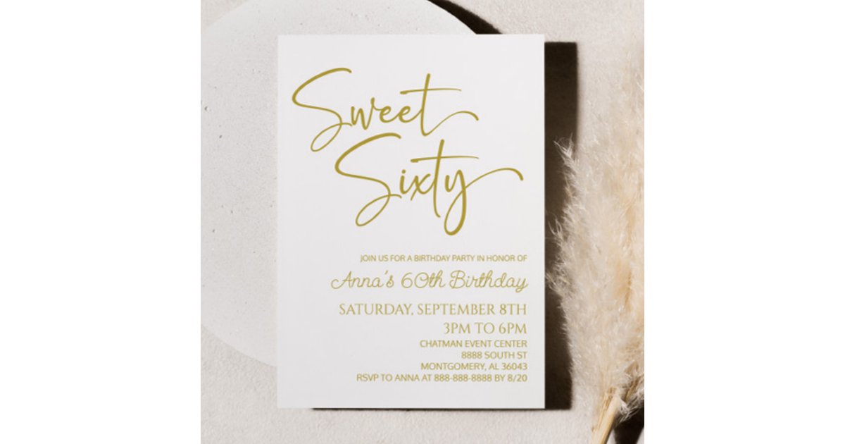 Gold White Sweet Sixty Minimal 60th Birthday Party Invitation | Zazzle
