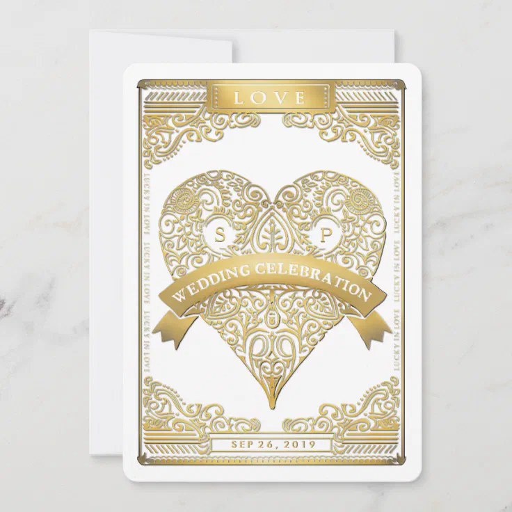 Gold White Vegas Playing Card Together With Invite | Zazzle