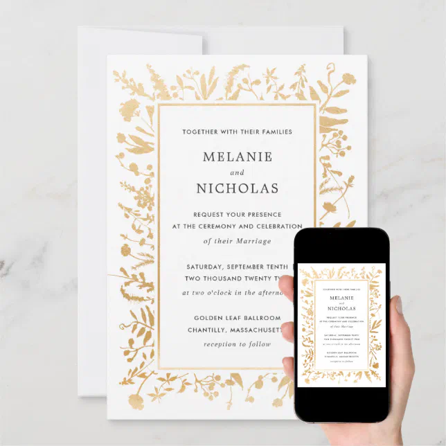 Gold Wildflower Frame Wedding invitation | Zazzle