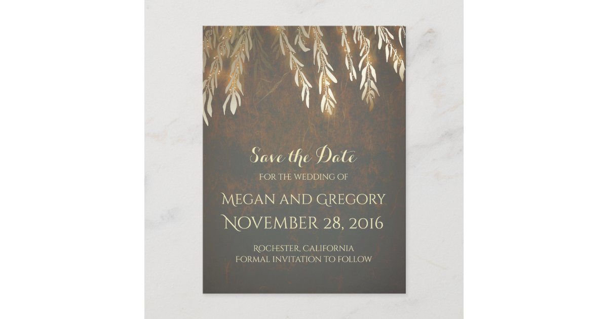 Gold Willow Tree Vintage Save the Date Announcement Postcard | Zazzle