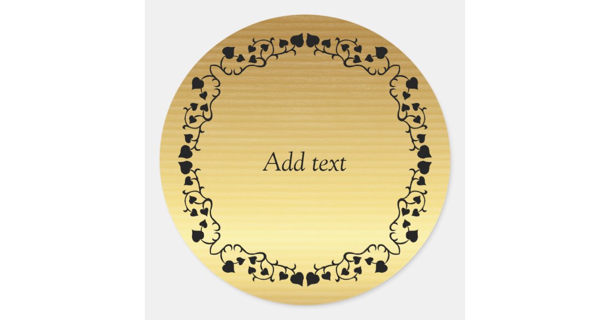 Gold with Black Ivy Trim template Classic Round Sticker | Zazzle