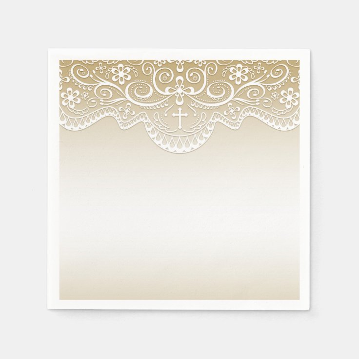 Gold with Lace, Cross, Religious Paper Napkins | Zazzle