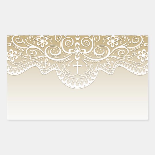 Gold with Lace, Cross, Religious Rectangular Sticker | Zazzle.com