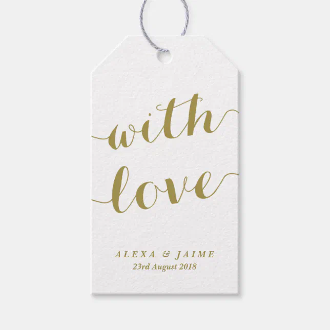 Gold With Love Cute Modern Calligraphy Party Favor Gift Tags | Zazzle