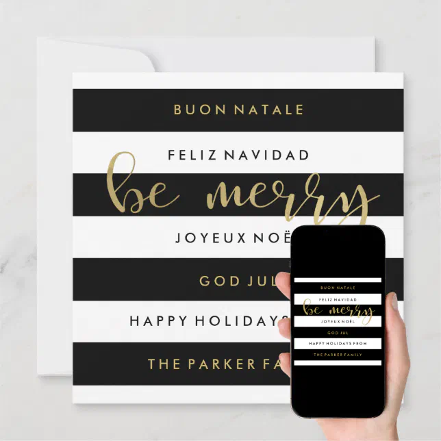 Gold with Modern Stripes International Christmas Holiday Card | Zazzle
