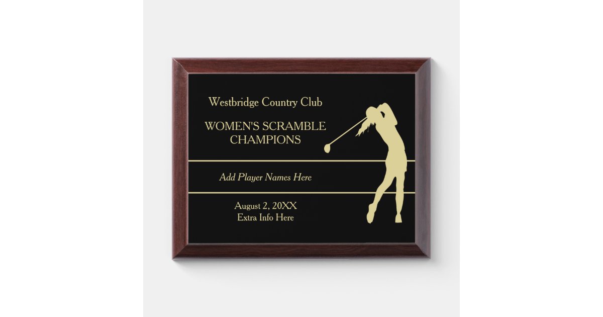 Gold Woman Golfer Tournament Champion Award Plaque | Zazzle