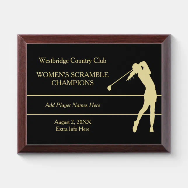 Gold Woman Golfer Tournament Champion Award Plaque | Zazzle