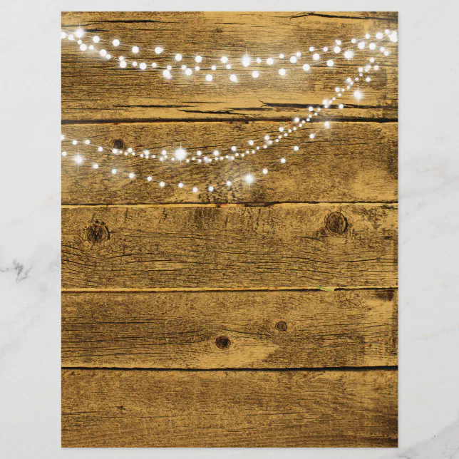 Gold Wood Grain & String Lights Scrapbook Paper | Zazzle