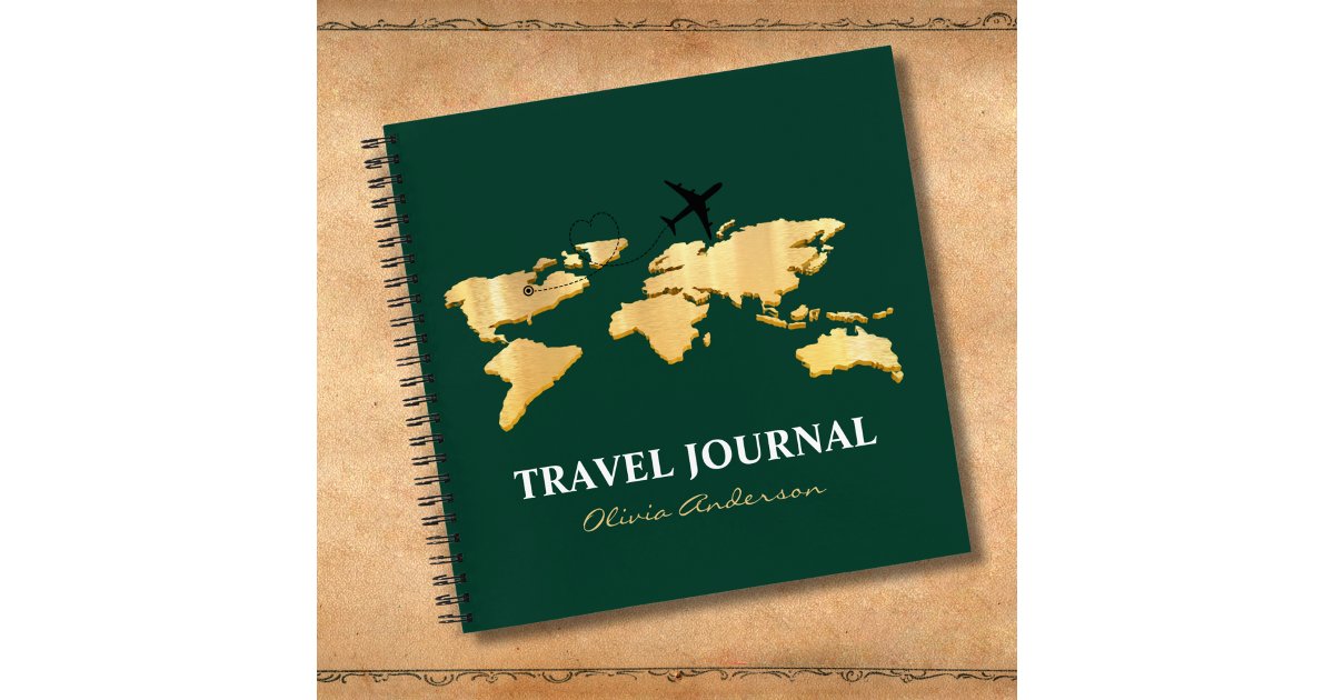 Gold World Map & Airplane,Travel Journal, Custom Notebook | Zazzle