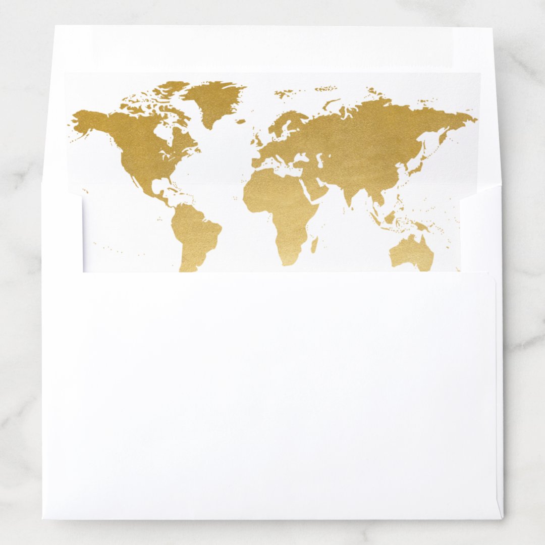 Gold World Map Custom Background Color Envelope Liner | Zazzle