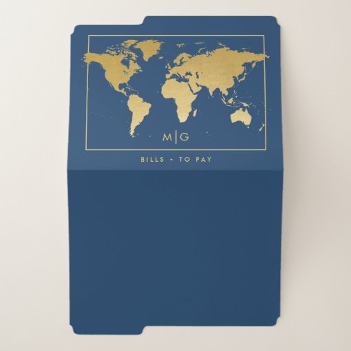 Gold World Map Elegant Professional File Folder | Zazzle