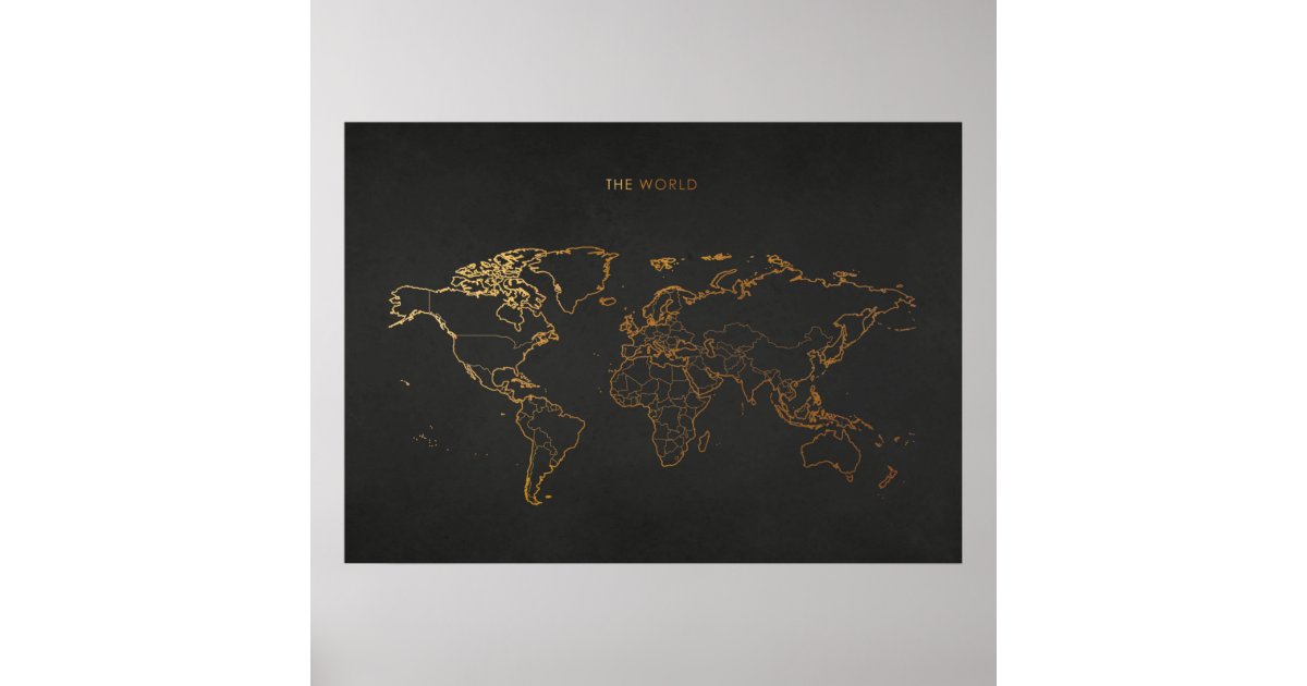 Gold World Map Poster | Zazzle