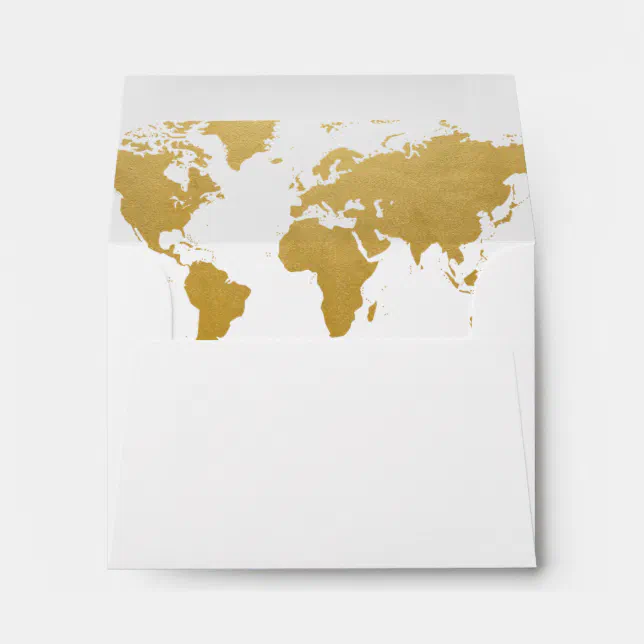 Gold World Map Response Card RSVP Envelope | Zazzle