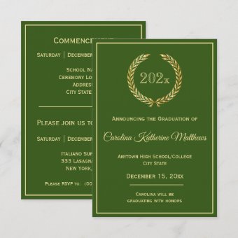 Gold Wreath Green Graduation Announcement | Zazzle