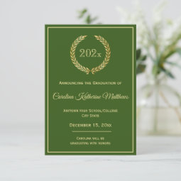 Gold Wreath Green Graduation Announcement | Zazzle