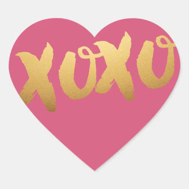 Gold XOXO love Pink Heart Stickers | Zazzle