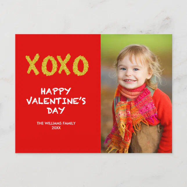 Gold XOXO | Valentine's Day Photo Postcard | Zazzle