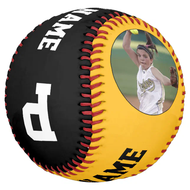 Gold Yellow Custom Player Photo Name & Number Softball | Zazzle