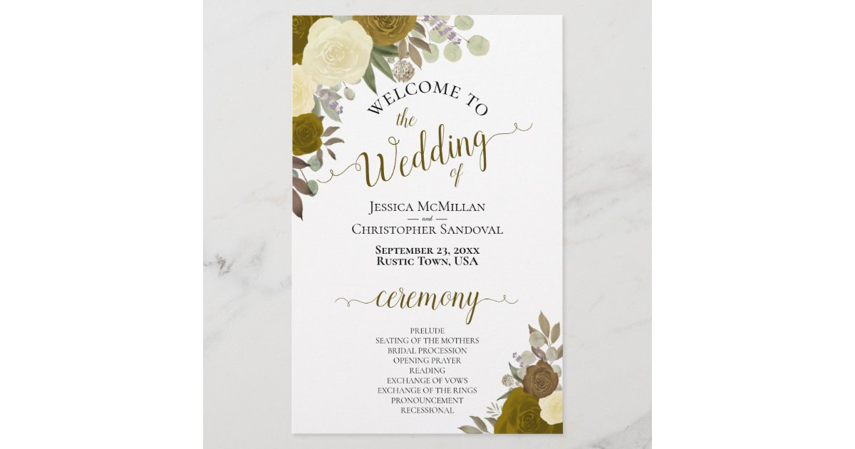 Gold & Yellow Floral Budget Wedding Program | Zazzle