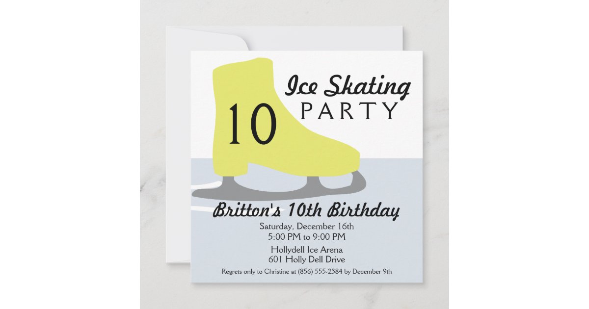 Gold Yellow Skate Date Ice Skating Birthday Party Invitation | Zazzle