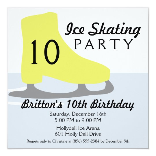 Gold Yellow Skate Date Ice Skating Birthday Party Invitation | Zazzle.com