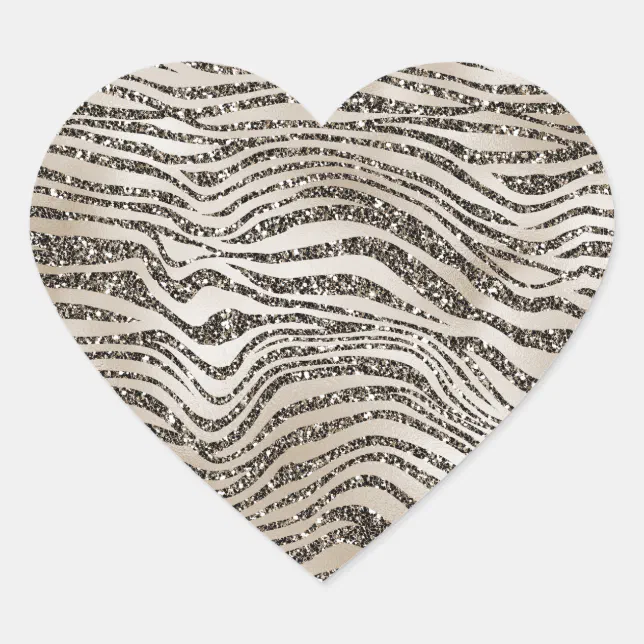 Gold Zebra Glitzy Glam Sparkle Glitter Heart Sticker | Zazzle