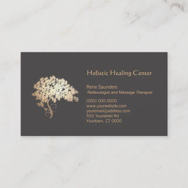 Gold Zen Tree Holistic and Natural Healer Business Card | Zazzle