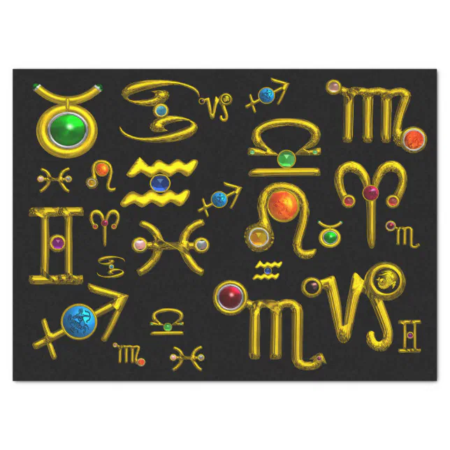 GOLD ZODIAC BIRTHDAY JEWELS,GEMSTONES,ASTROLOGY TISSUE PAPER | Zazzle
