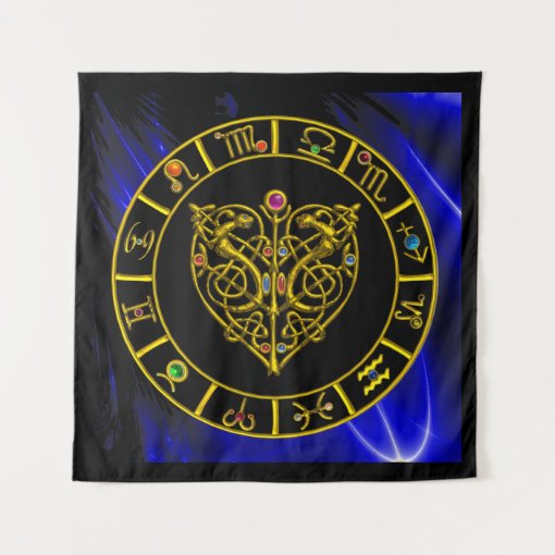 GOLD ZODIAC CHART,ASTRAL HEART,CELTIC KNOTS TAPESTRY | Zazzle