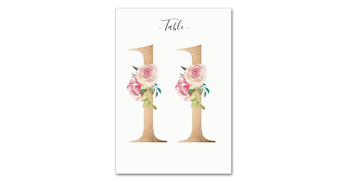 Golden 11 Floral Table Number Card | Zazzle