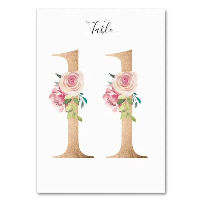 Golden 11 Floral Table Number Card | Zazzle