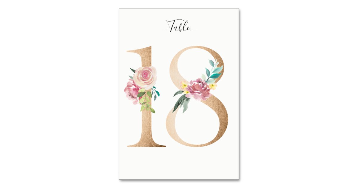Golden 18 Floral Table Number Card | Zazzle