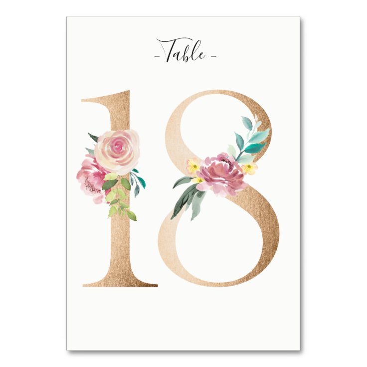 Golden 18 Floral Table Number Card | Zazzle