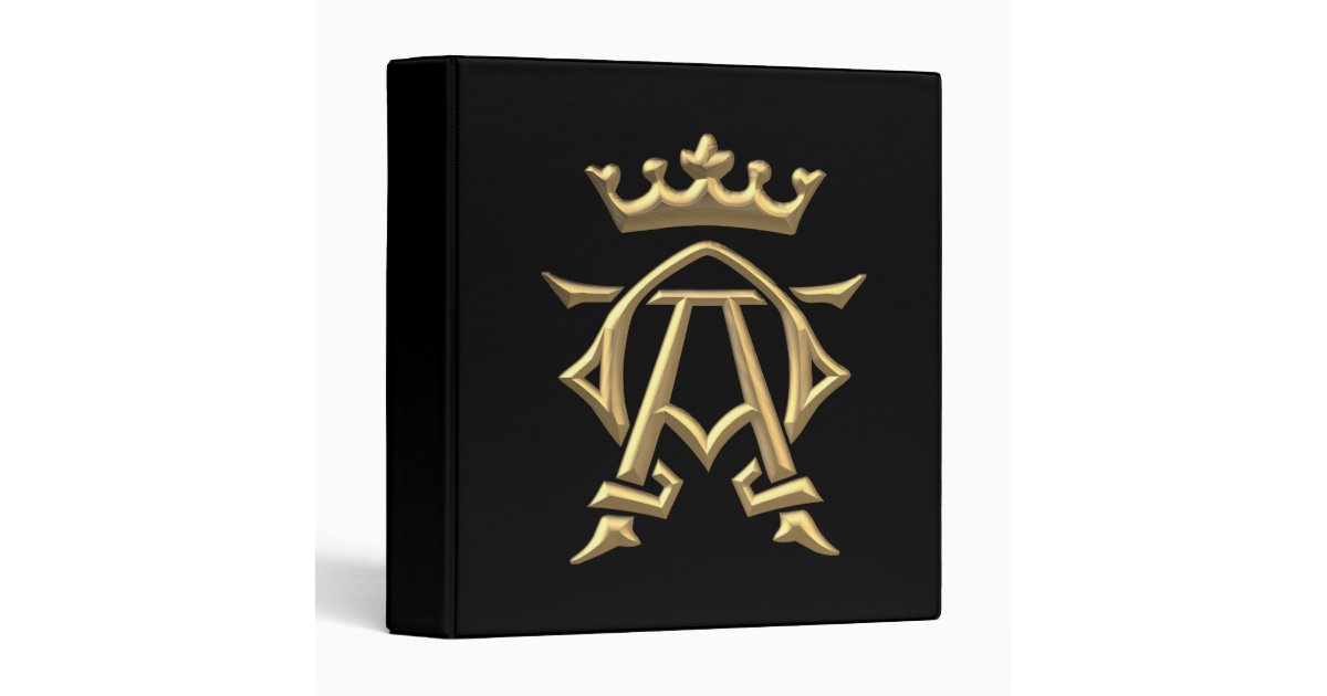Golden "3-D" Alpha and Omega w/Crown Symbol Binder | Zazzle
