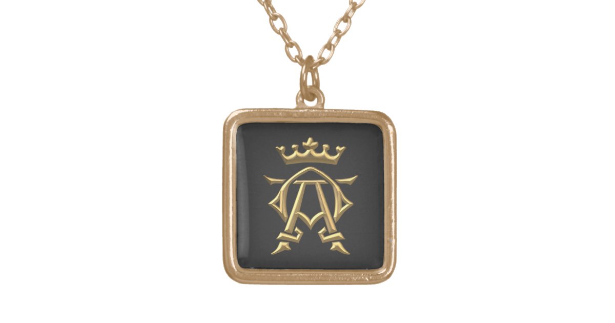 Golden "3-D" Alpha and Omega w/Crown Symbol Gold Plated Necklace | Zazzle