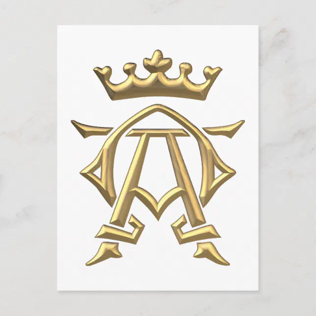 Golden "3-D" Alpha and Omega w/Crown Symbol Postcard | Zazzle