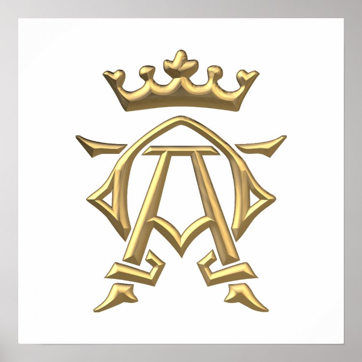Golden "3-D" Alpha and Omega w/Crown Symbol Poster | Zazzle