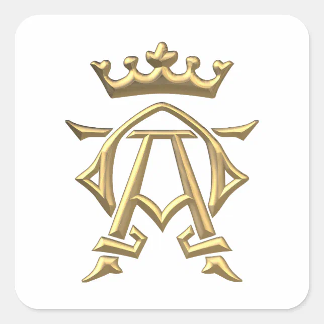 Golden "3-D" Alpha and Omega w/Crown Symbol Square Sticker | Zazzle