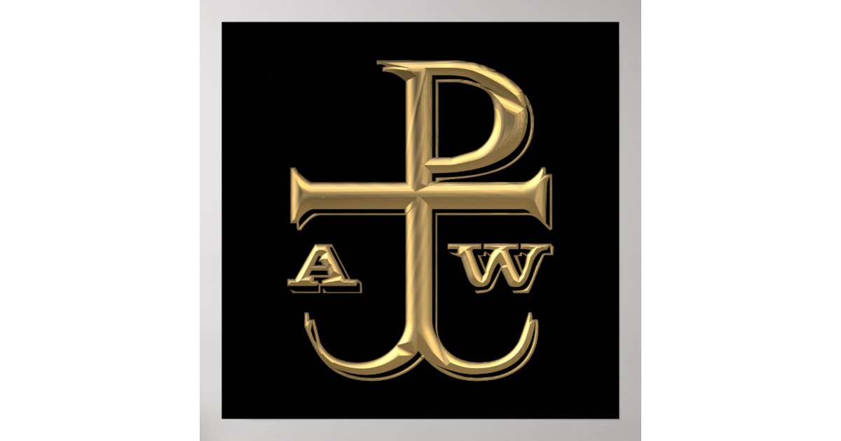 Golden "3-D" Chi-Rho with Anchor Poster | Zazzle