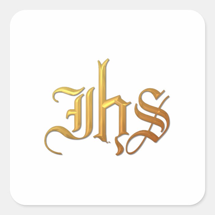 Golden "3-D" IHS Square Sticker | Zazzle.com