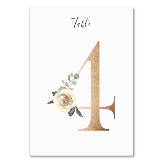 Golden 4 Floral Table Number Card | Zazzle