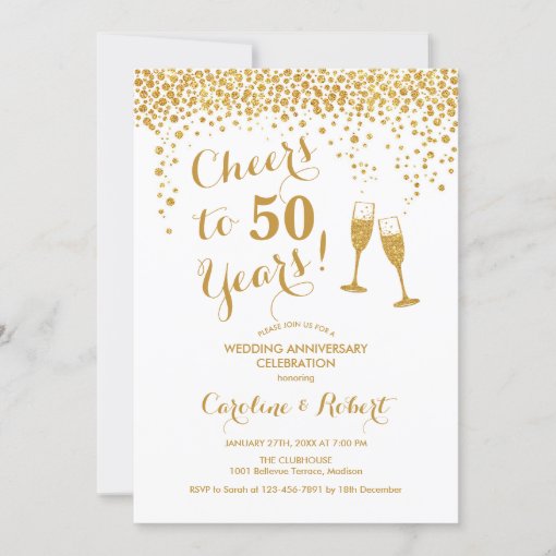 Golden 50th Anniversary - Cheers to 50 Years Invitation | Zazzle
