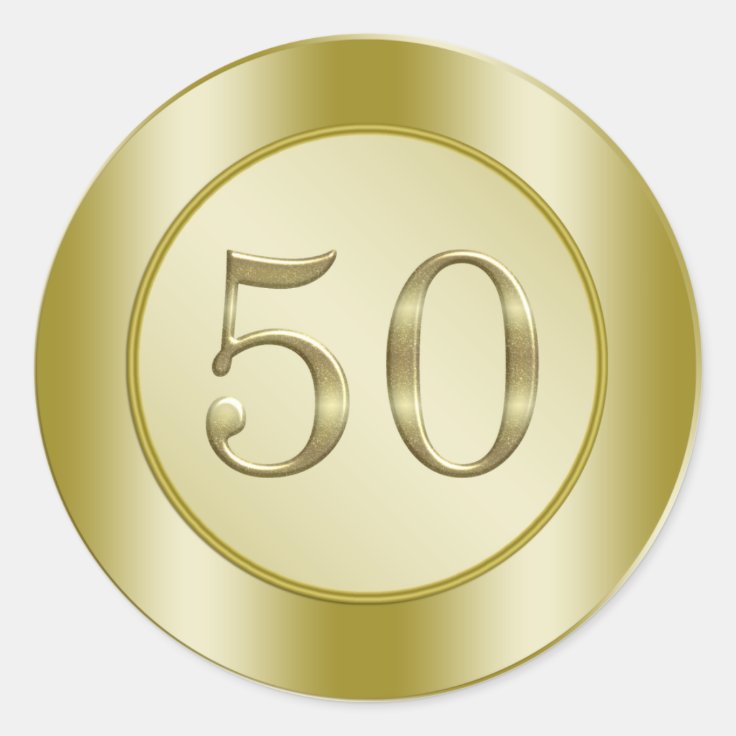 Golden 50th Anniversary Classic Round Sticker | Zazzle