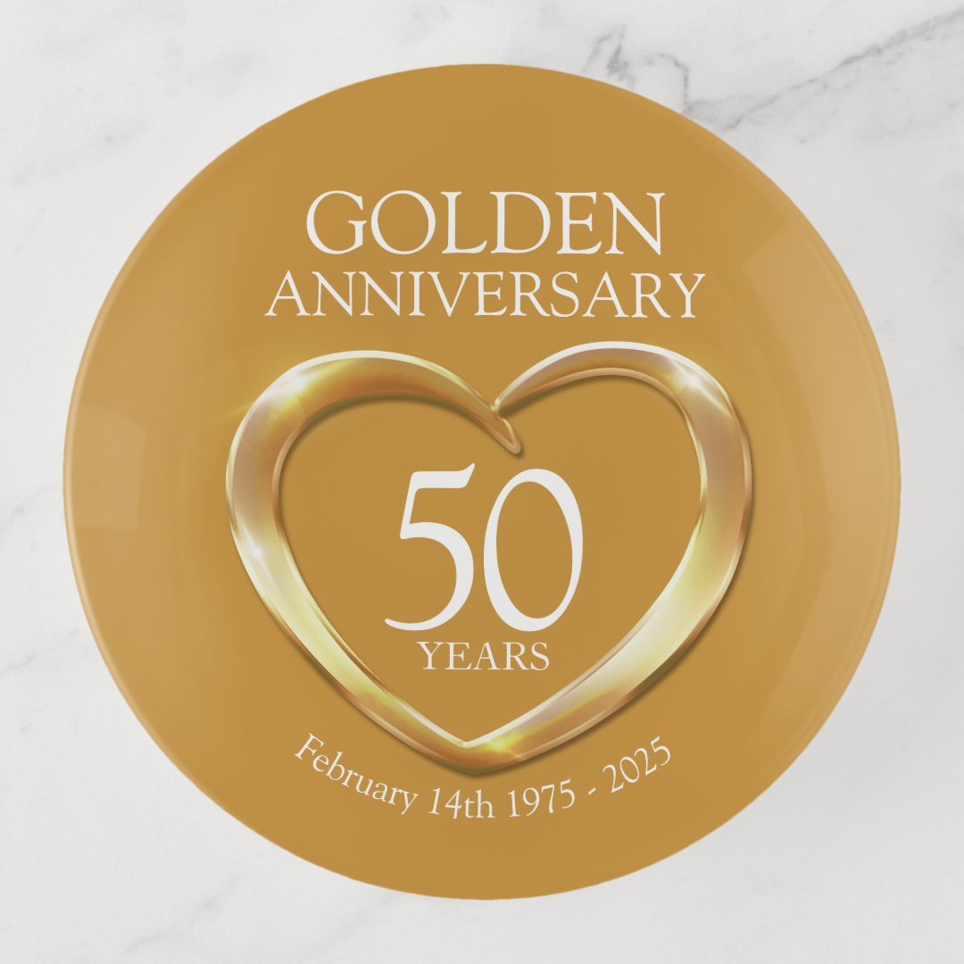 Golden 50th anniversary custom date gift trinket tray | Zazzle