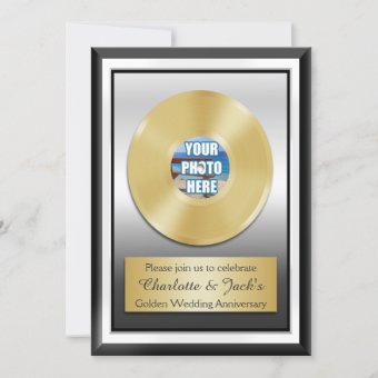 Golden 50th Anniversary Personalized Gold Record Invitation | Zazzle