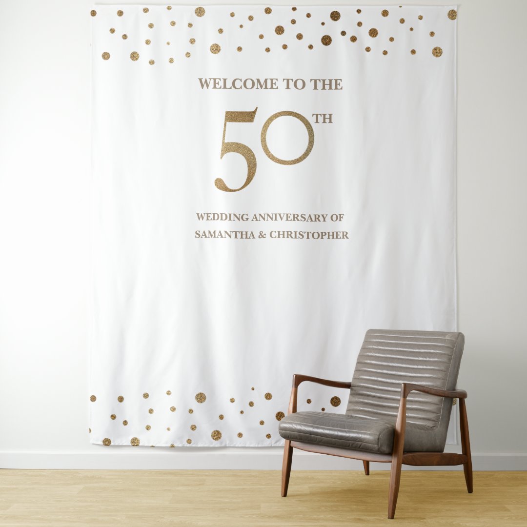 Golden 50th Anniversary Wedding Photo backdrop | Zazzle
