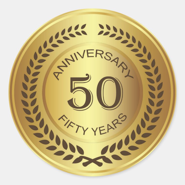 Golden 50th Anniversary with laurel wreath Sticker | Zazzle